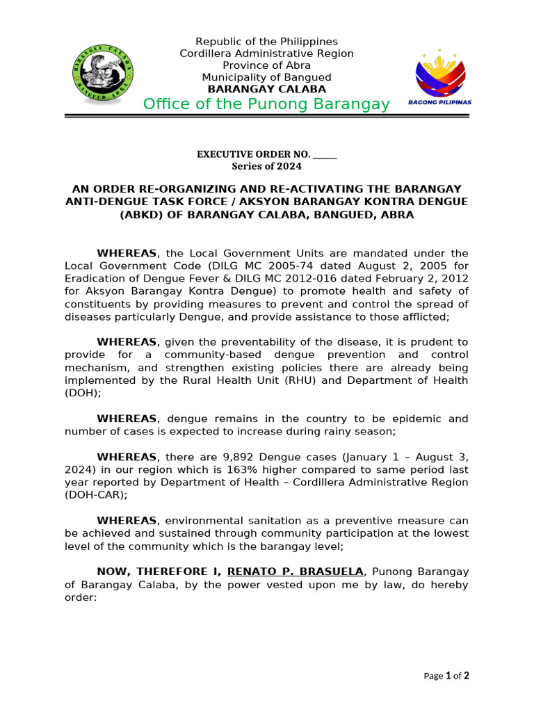 Re-activating Barangay Anti-Dengue Task Force | PDF | Health Sciences ...