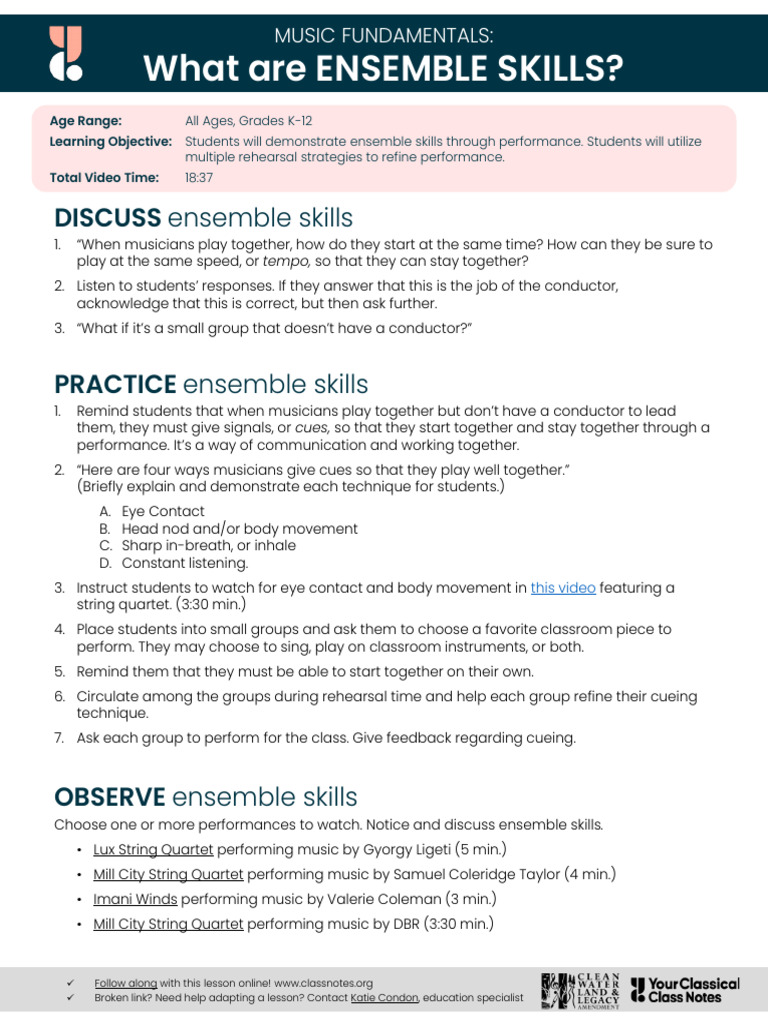 MF Ensemble Skills Lesson Plan 20240705 | PDF | Conducting