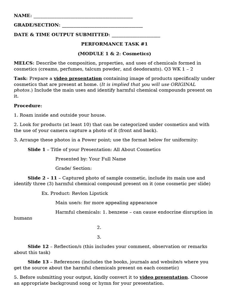 q3 Performance Task 1 Cosmetics 2 | PDF | Cosmetics | Chemical Substances
