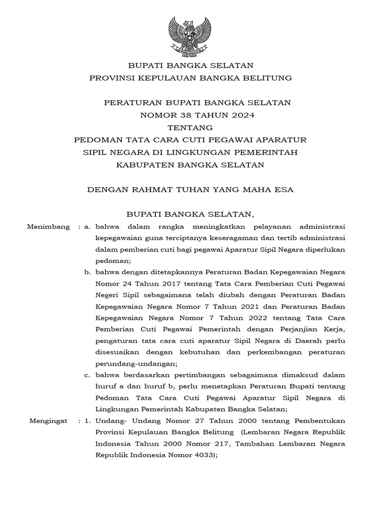 Perbup Cuti Asn 2024 | PDF