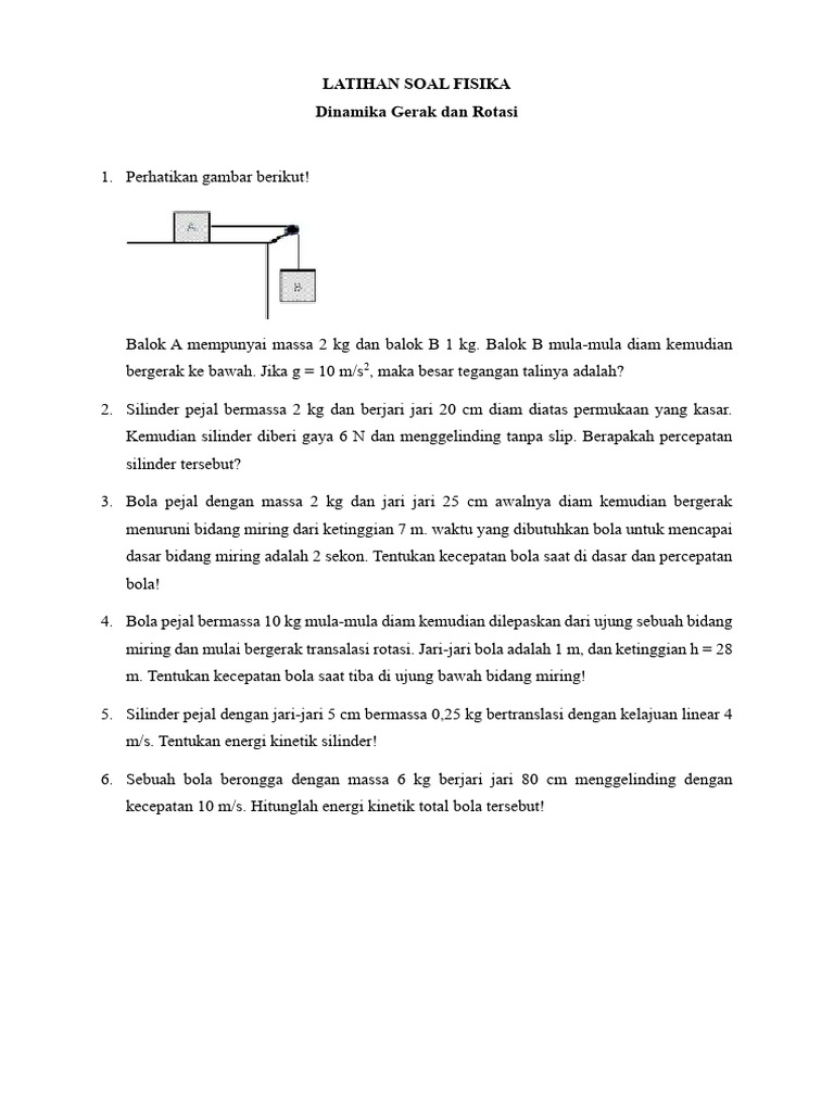Latihan Soal Dinamika Gerak & Rotasi | PDF