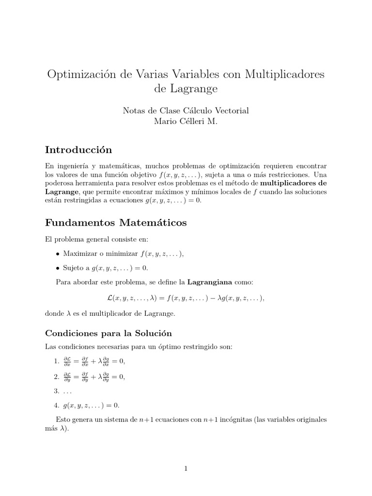 Optimización con Lagrange: Ejemplos y Ejercicios | PDF | Optimización Matemática | Algoritmos