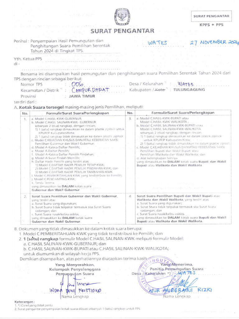 Surat Pengantar TPS 06 | PDF