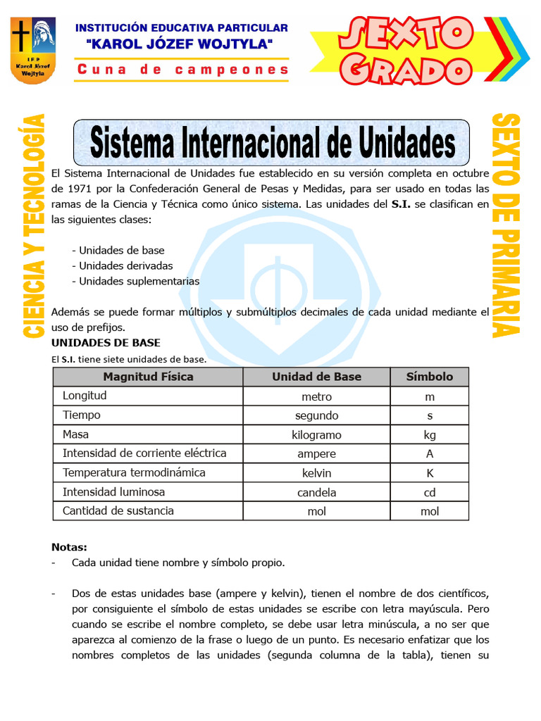 Ficha Sistema Internacional de Unidades para Sexto de Primaria 2024 | PDF | Sistema ...