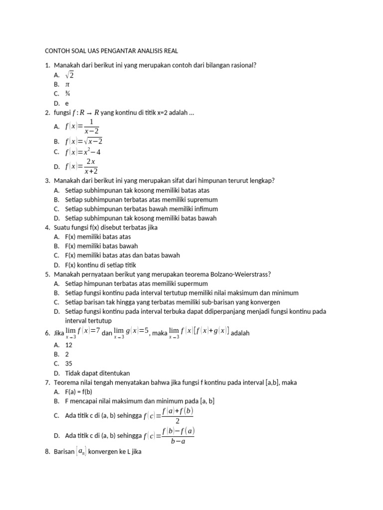 Contoh Soal Uas Pengantar Analisis Real | PDF