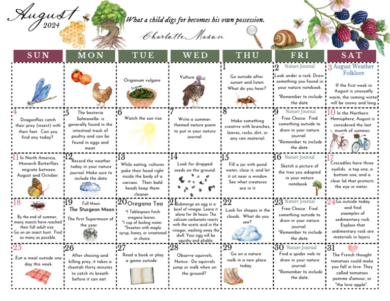 August 2024 Nature Calendar Final | PDF