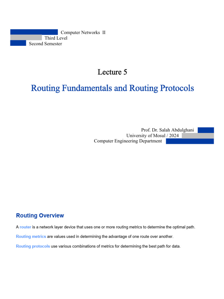 C. N. II Lec.5 2024 | PDF | Routing | Computer Network