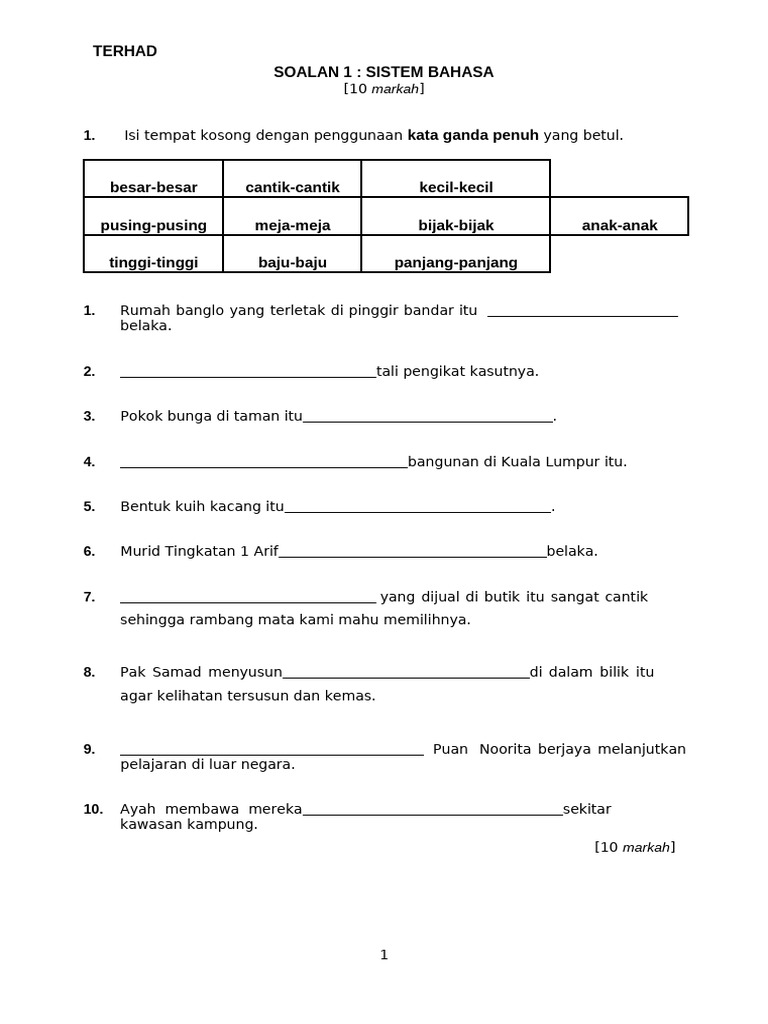 Latihan BM Tingkatan 1 | PDF