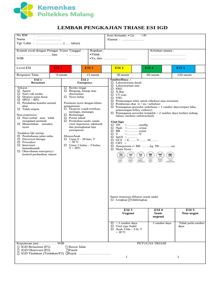 LEMBAR PENGKAJIAN TRIASE ESI IGD | PDF