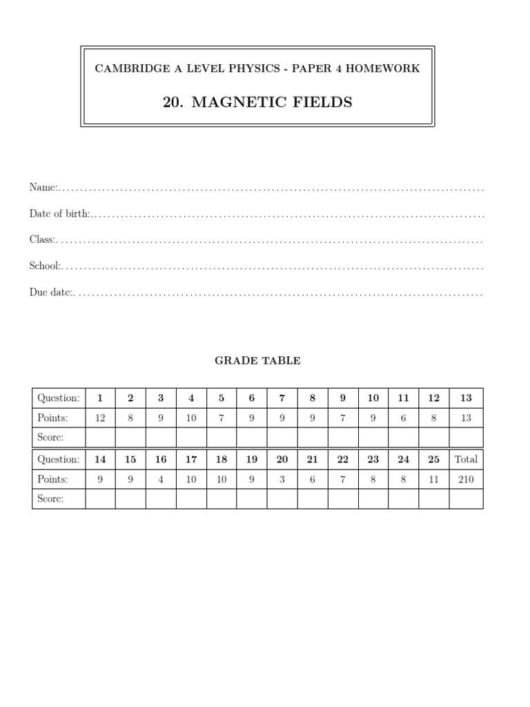 hwP4C20 1ms | PDF | Magnetic Field | Force