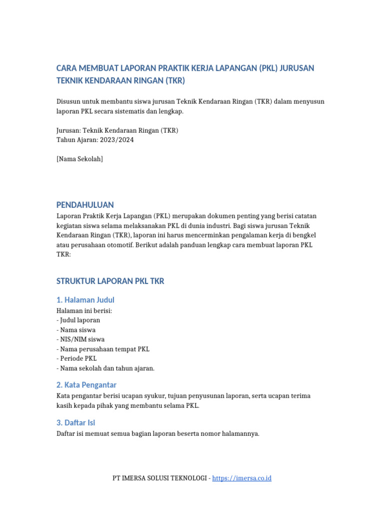Cara Membuat Laporan PKL TKR | PDF