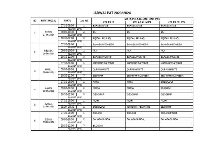 Jadwal Pat 2024 | PDF