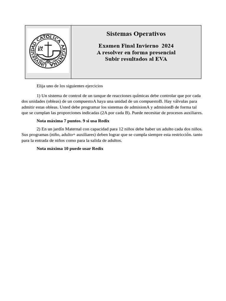 Examen Final Sistemas Operativos 2024 | PDF