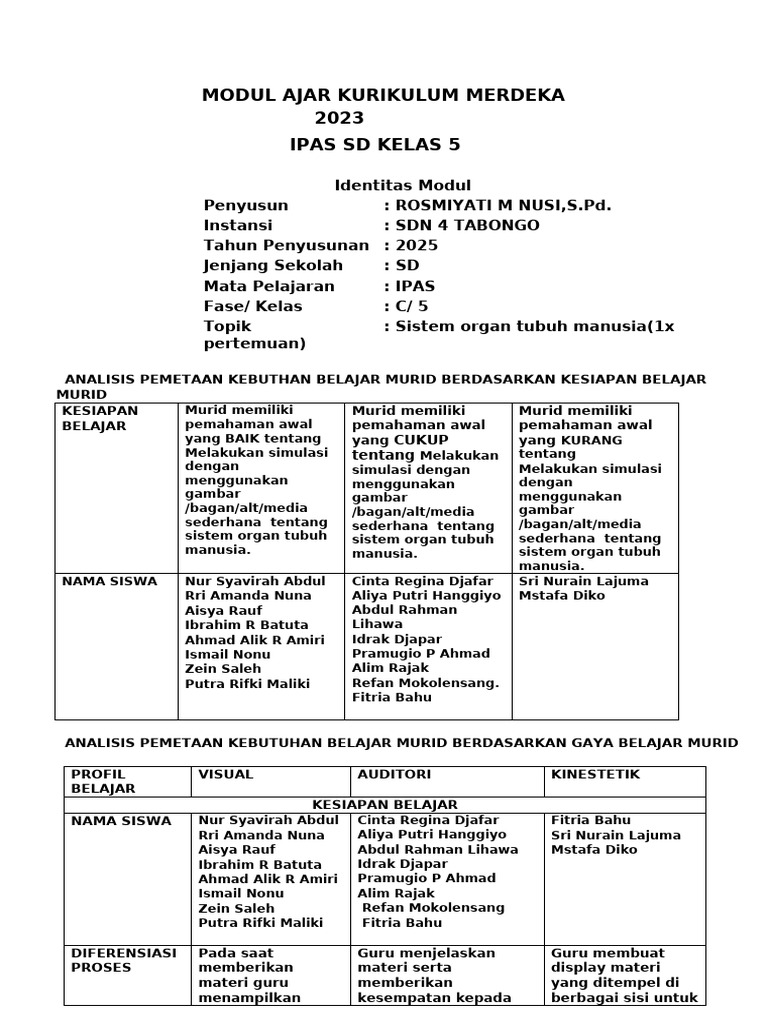 Modul Ajar Sistem Organ Tubuh Manusia | PDF