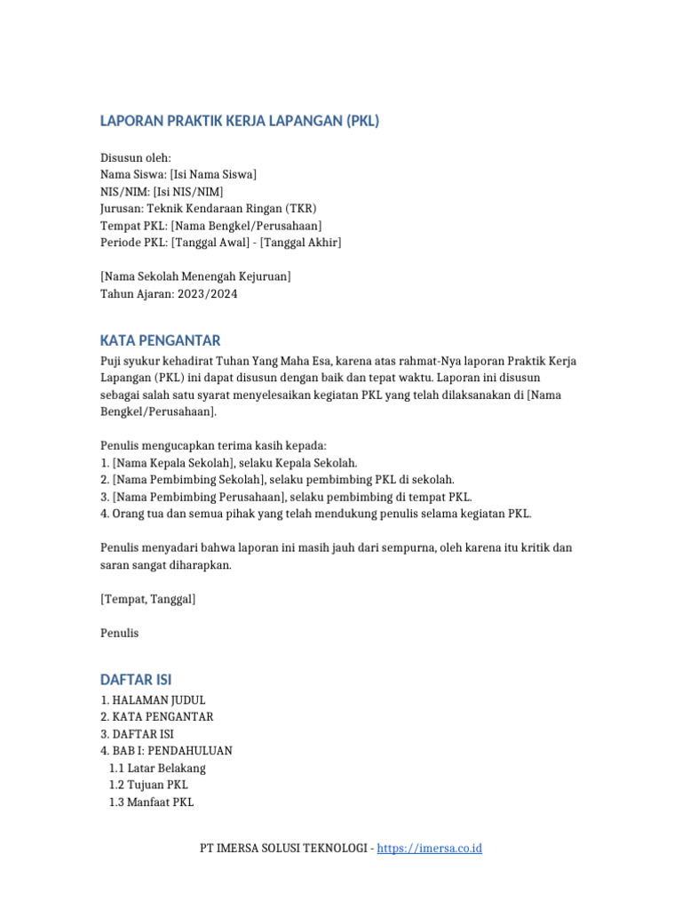 Laporan PKL TKR Lengkap | PDF
