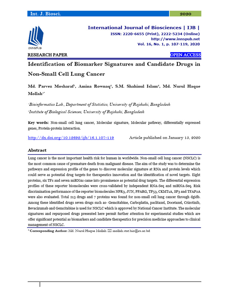 Identification of Biomarker Signatures and Candidate Drugs in Non-Small ...