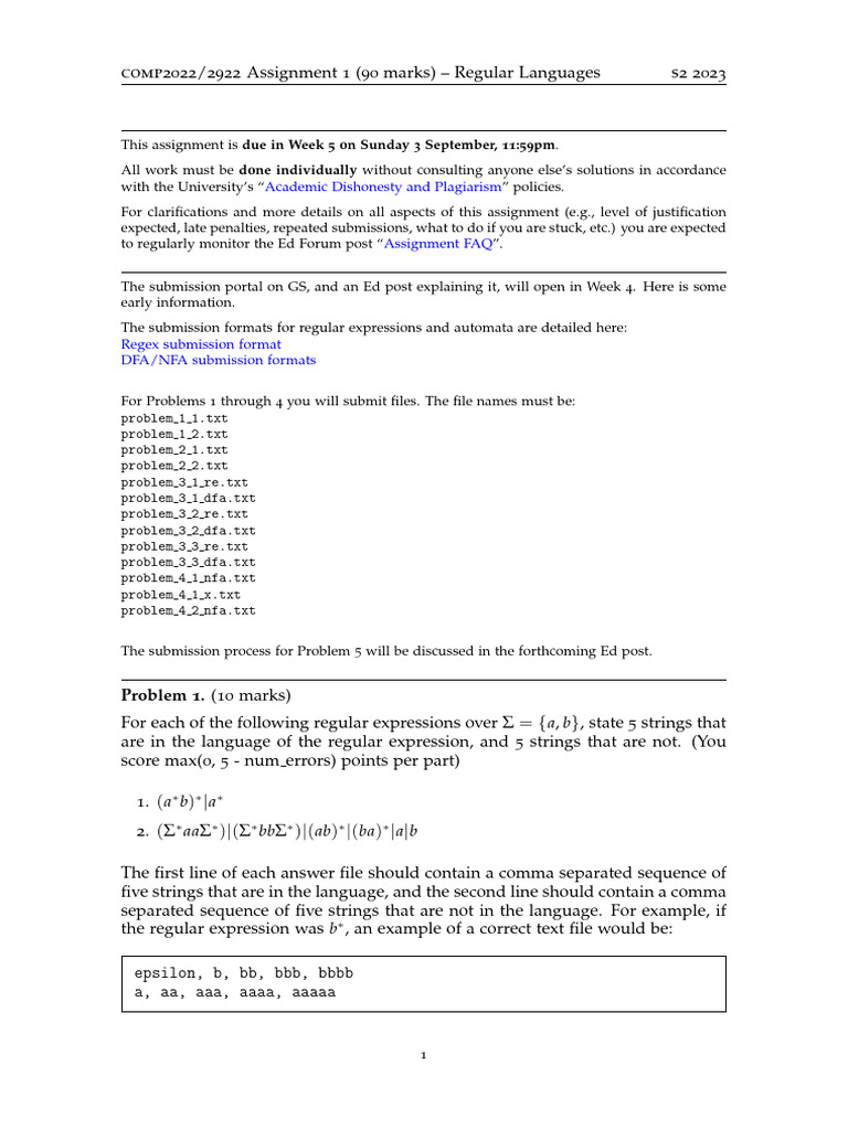 A1 Solutions | PDF | String (Computer Science) | Theoretical Computer Science