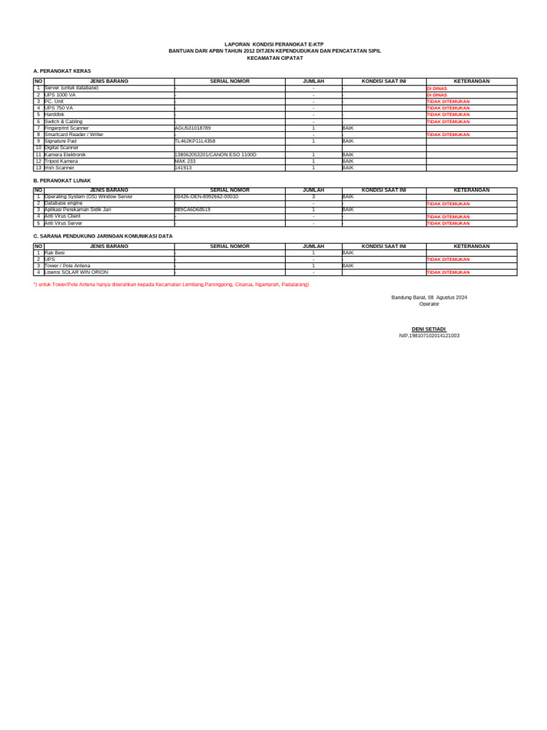 Form Pengisian Inventarisasi BMD & BMN | PDF