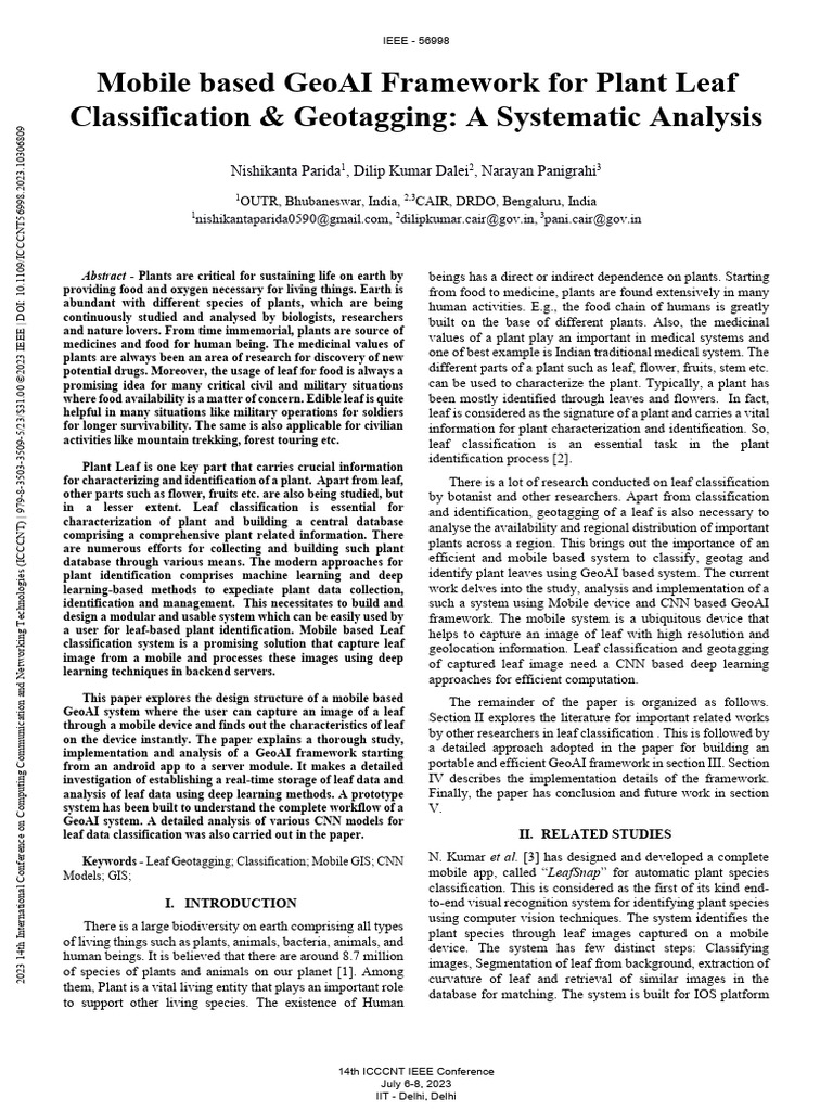Mobile Based GeoAI Framework For Plant Leaf Classification Amp ...
