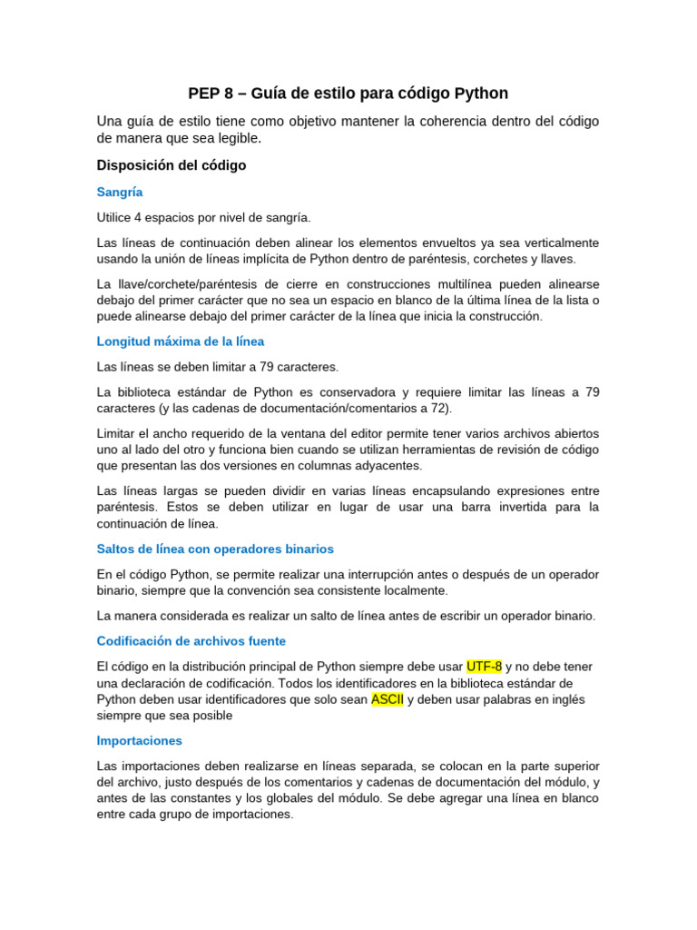 Resumen Sobre PEP 8 | PDF | Python (lenguaje de programación) | Ciencias de la Computación