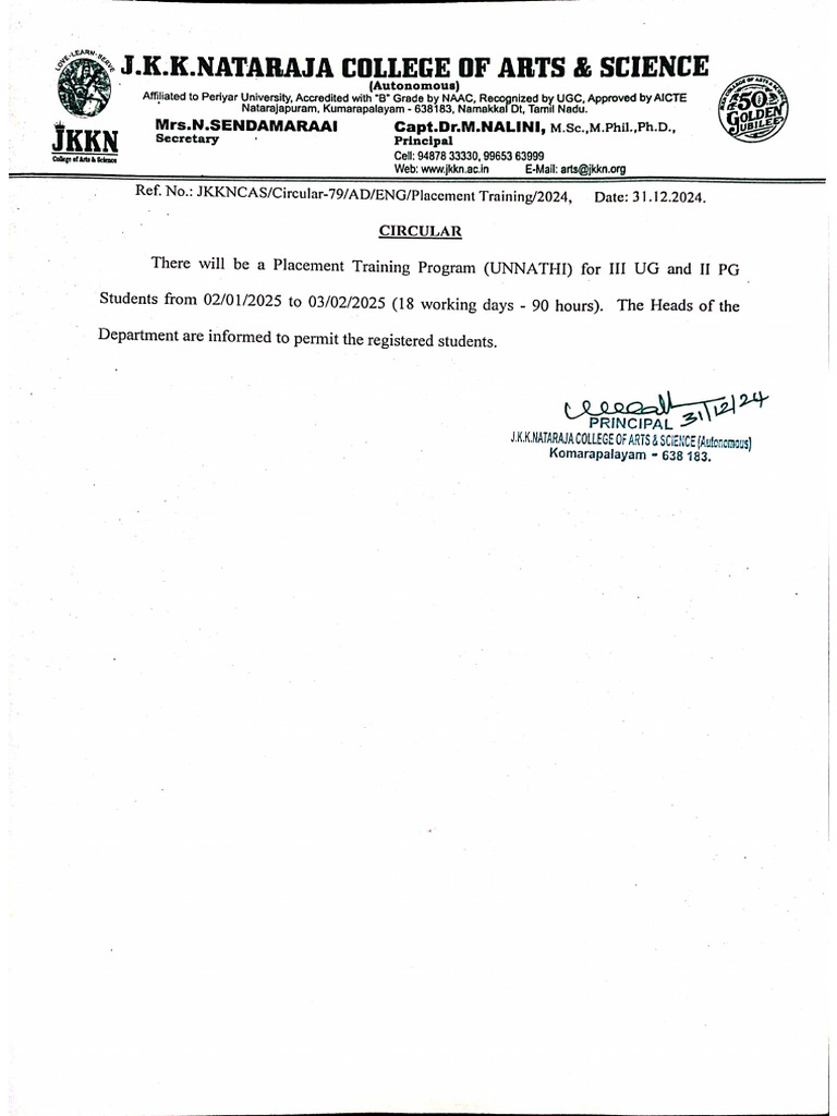 Circular 79 - Placement Training | PDF