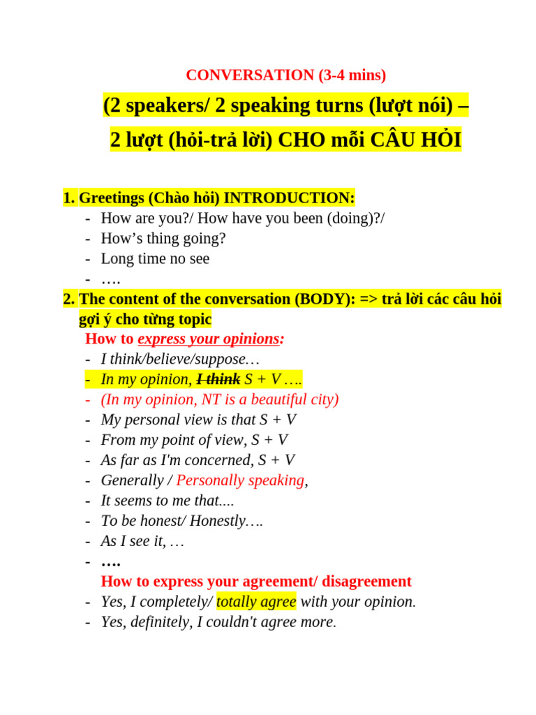 SPEAKING - CONVERSATION STRUCTURE | PDF