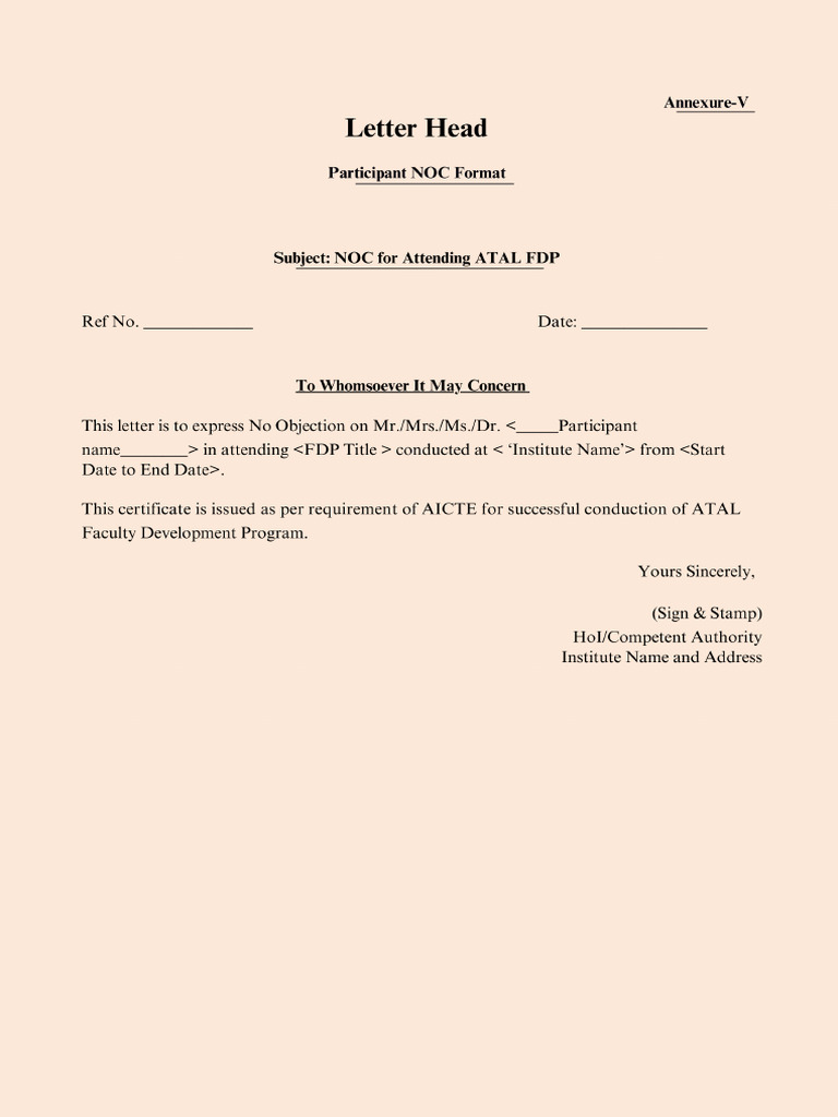 NOC Format - FDP | PDF