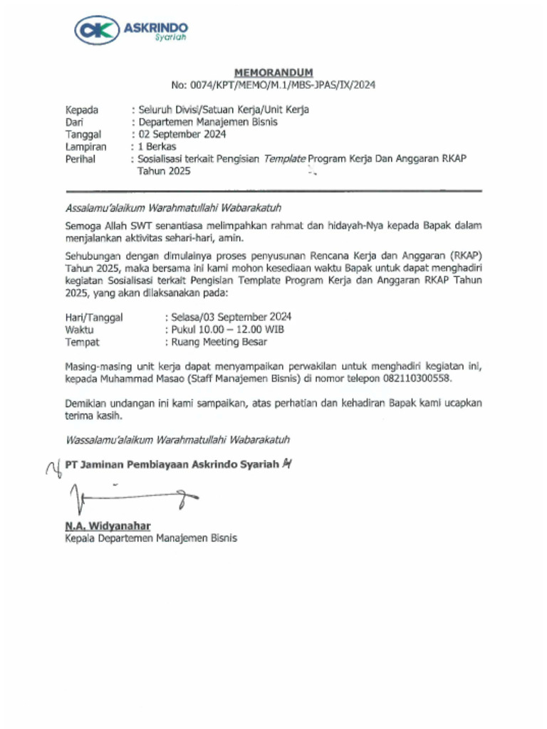 Sent - Undangan Sosialisasi Template RKAP 2025 | PDF