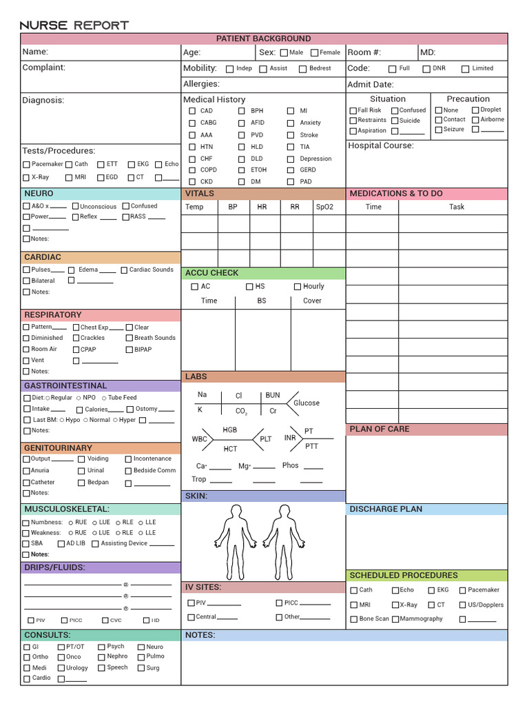 NurseReportSheetA4 | PDF | Medical Specialties | Medicine