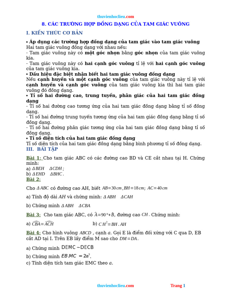 Trư NG H P Đ NG D NG C A Tam Giác Vuông | PDF