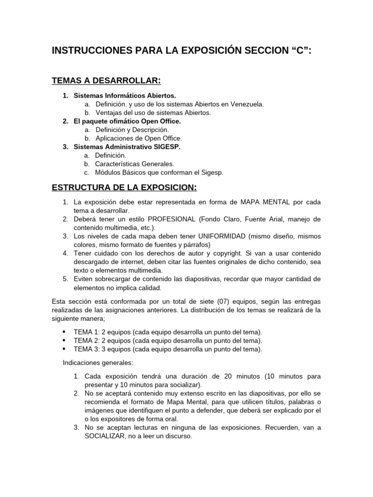 INSTRUCCIONES PARA EXPOSICION SECCION C | PDF | Informática