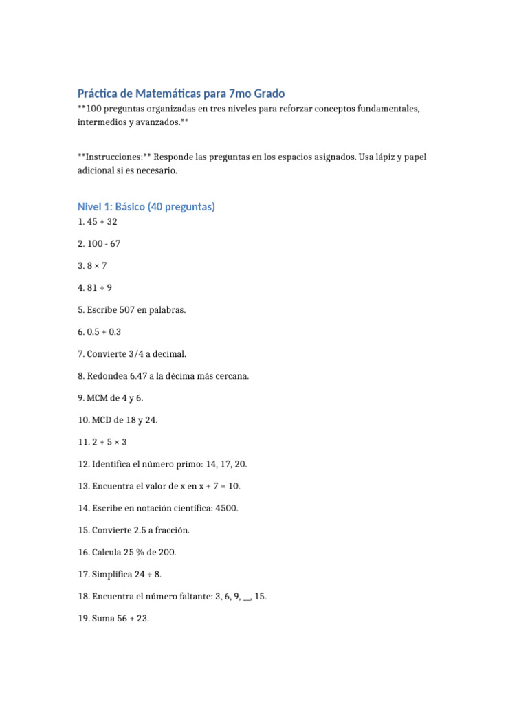 Practica Matematicas 7mo Grado | PDF | Triángulo | Geometría euclidiana