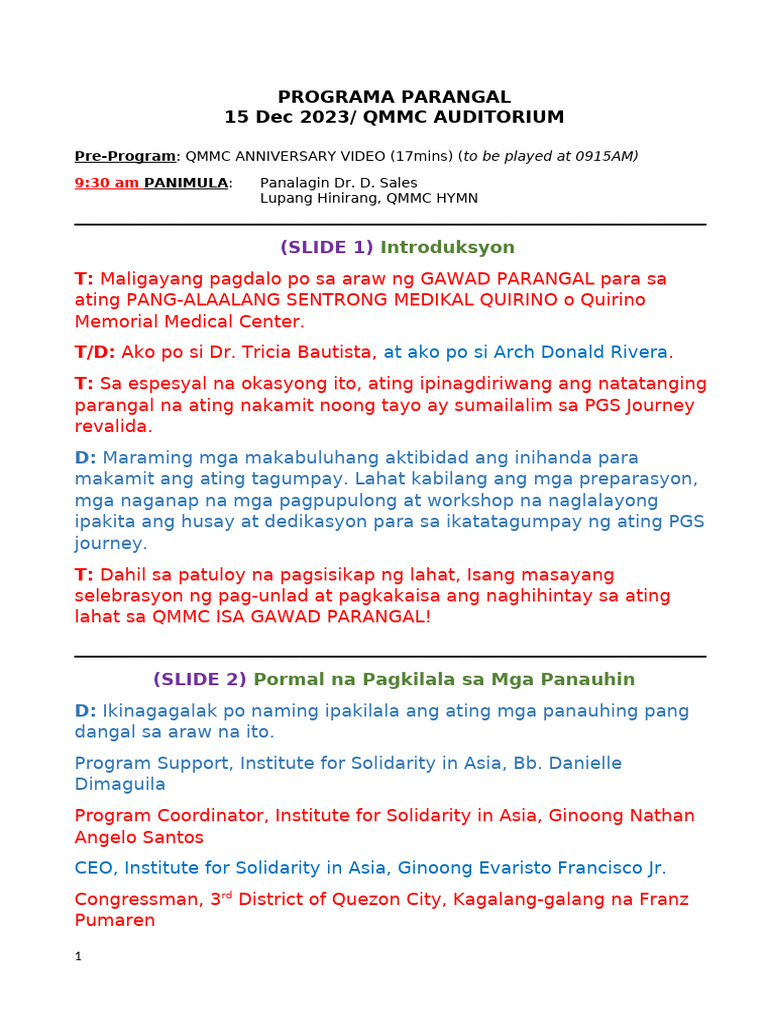 Programa Parangal Script | PDF