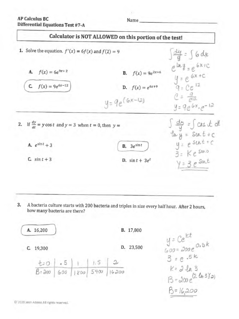 Unit 7 BC AP Test 7A Worked Solutions | PDF | Euclidean Geometry ...