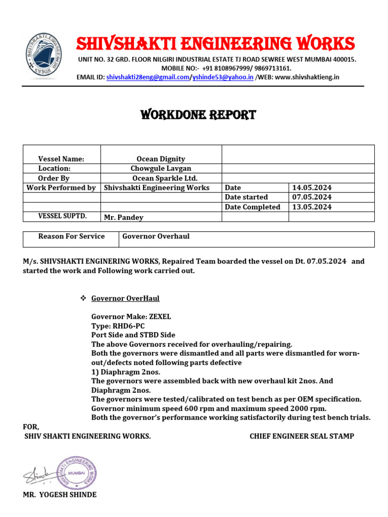 Ocean Dignity Engine Governor 24-25-09 | PDF