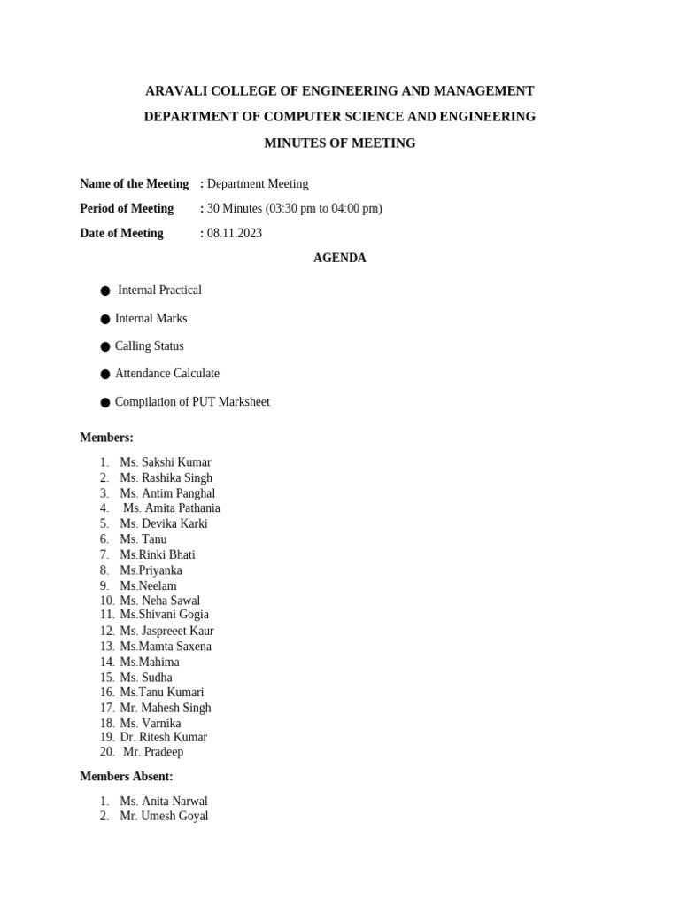 CSE Department Meeting Minutes - Nov 2023 | PDF