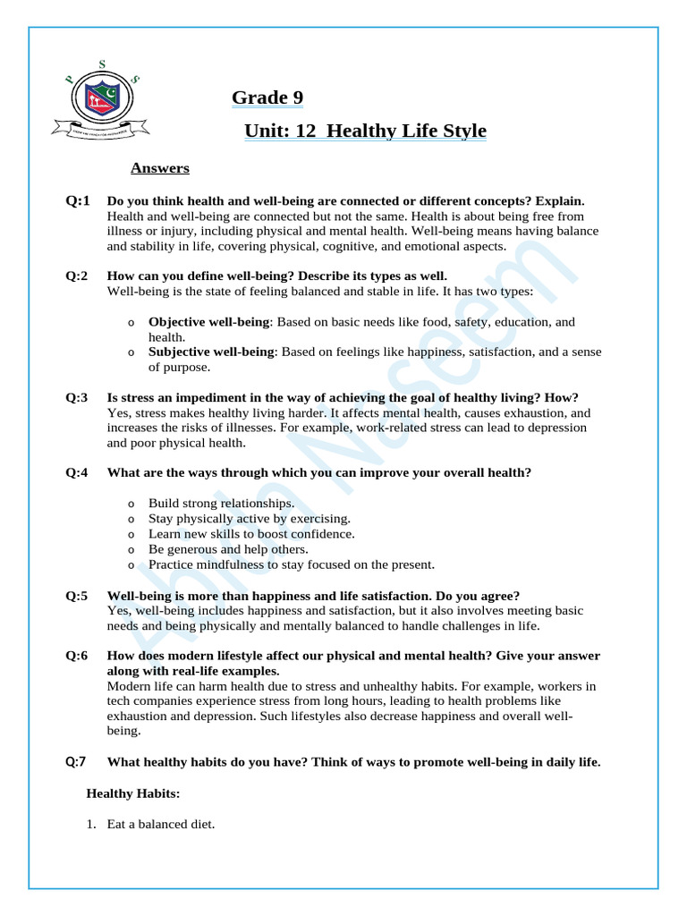 Healthy Lifestyle Insights for Grade 9 | PDF | Well Being | Mental Health