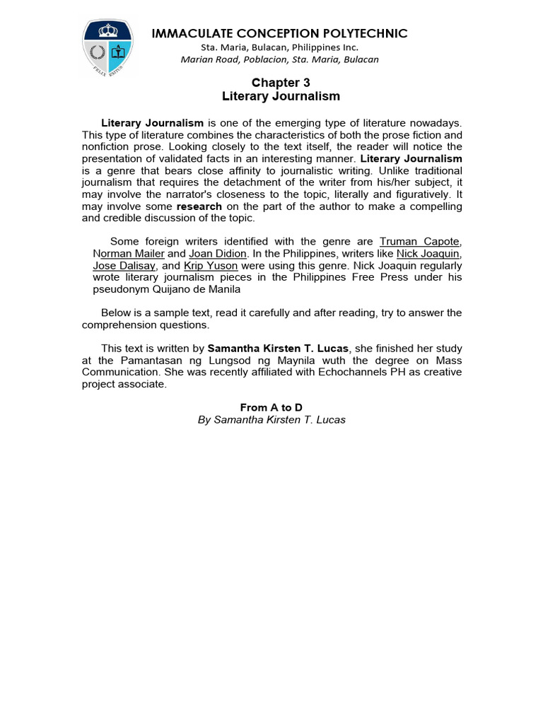 Lesson 4 - Literary Journalism | PDF | Creative Nonfiction