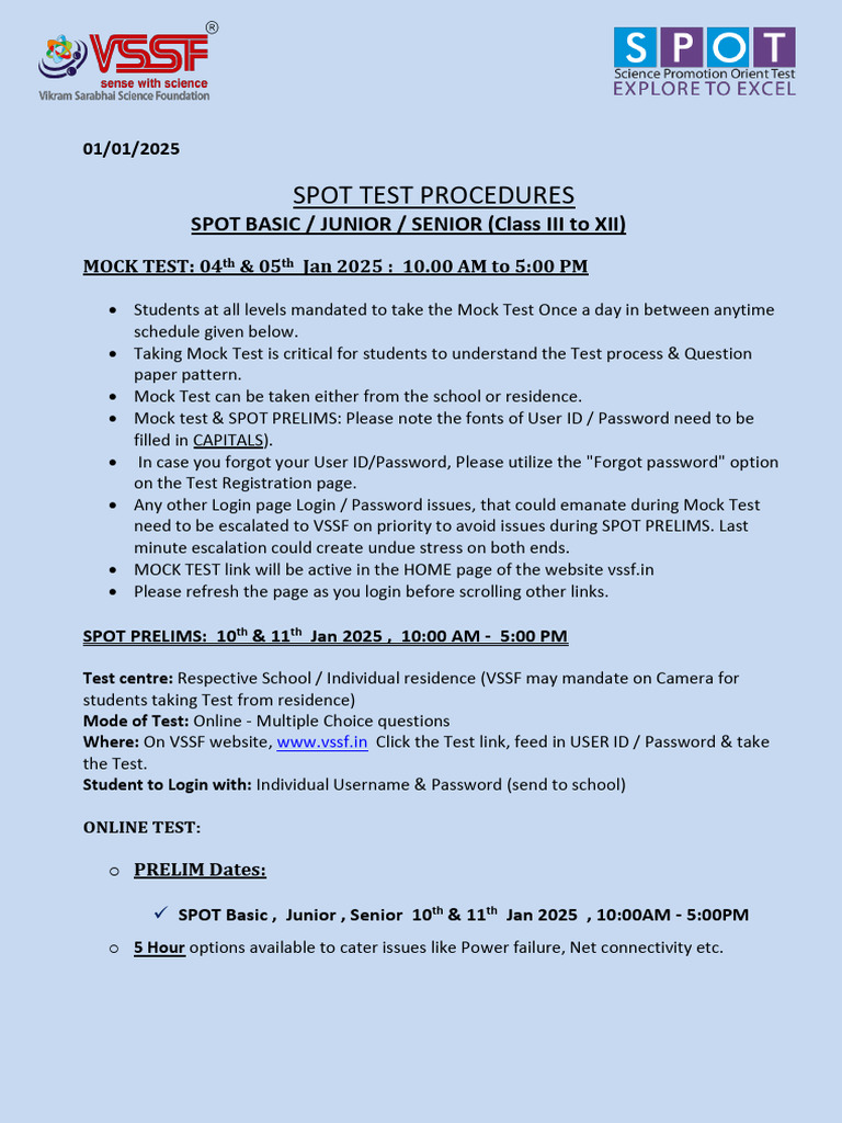 2025 Spot Test Procedures and Schedule | PDF | Password | Button ...
