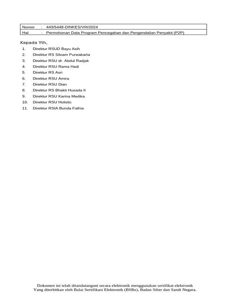 Lampiran YTH RS Permohonan Data | PDF