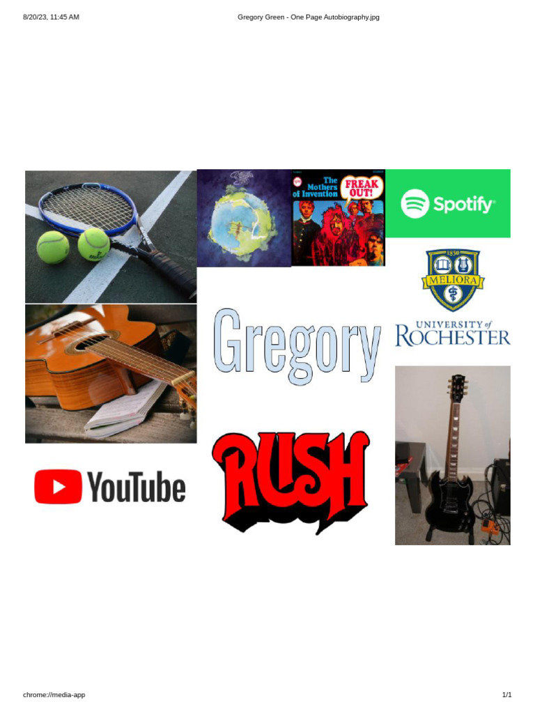 Gregory Green - One Page Autobiography - JPG | PDF