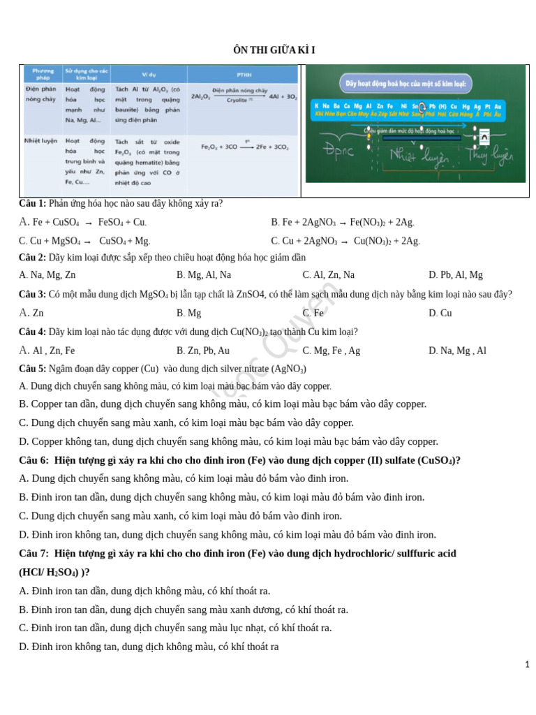 On Tap Thi Giua Ki 1 Nh2425 | PDF