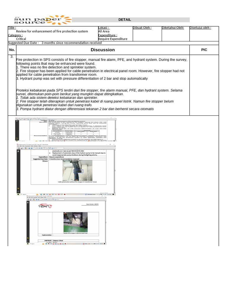 240076R-01 Detail of Review For Enhancement of Fire Protection System | PDF