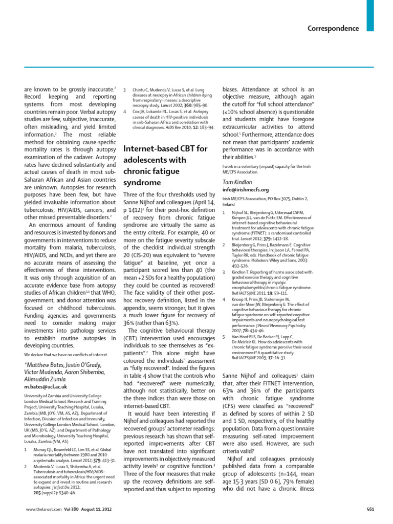 Internet Based CBT for Adolescents With Chronic Fa 20 | PDF | Chronic Fatigue Syndrome ...