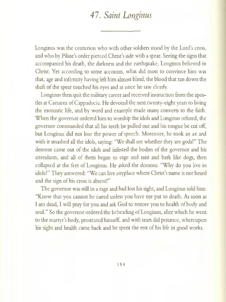 "Saint Longinus: From Centurion to Martyr" | PDF | Jesus | Pontius Pilate