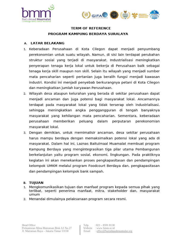 TOR_Peresmian_Program_Kampung Berdaya Suralaya | PDF