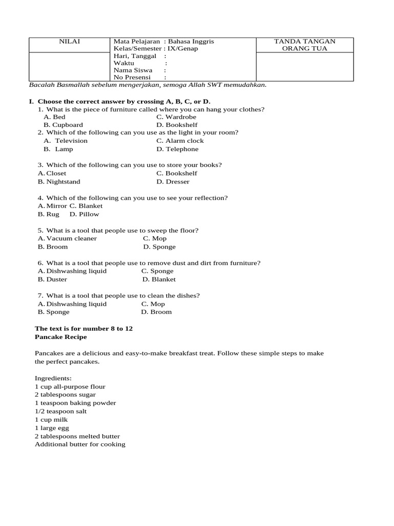 (Bing) - Sas Ganjil 2023 - Kelas 7 | PDF | Pancake | Teaspoon