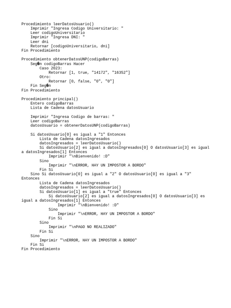 Comedor Pseudocodigo | PDF