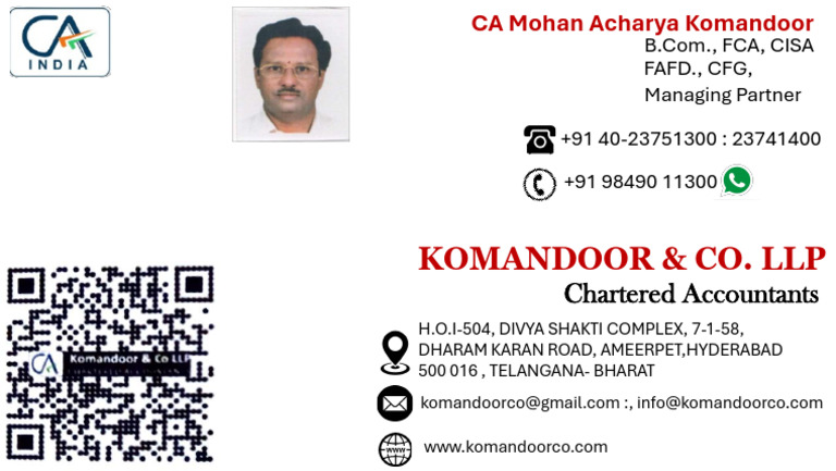CA Mohan Acharya Komandoor Digital Card | PDF