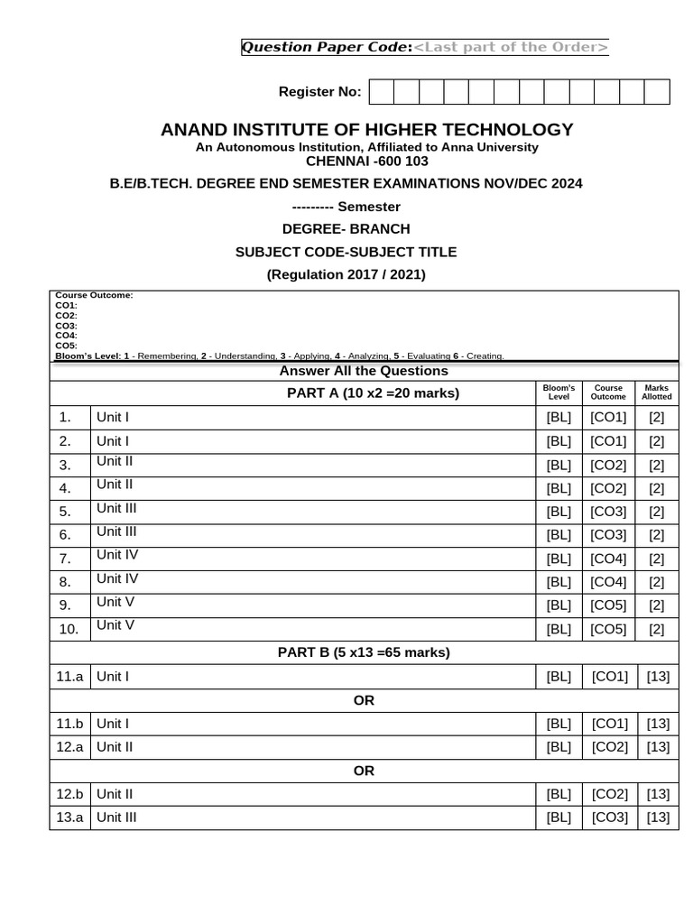 Question Paper Template-2 | PDF